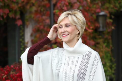 Swing Into Fall In a Classic Cable Knit Poncho - Fabulous after 40