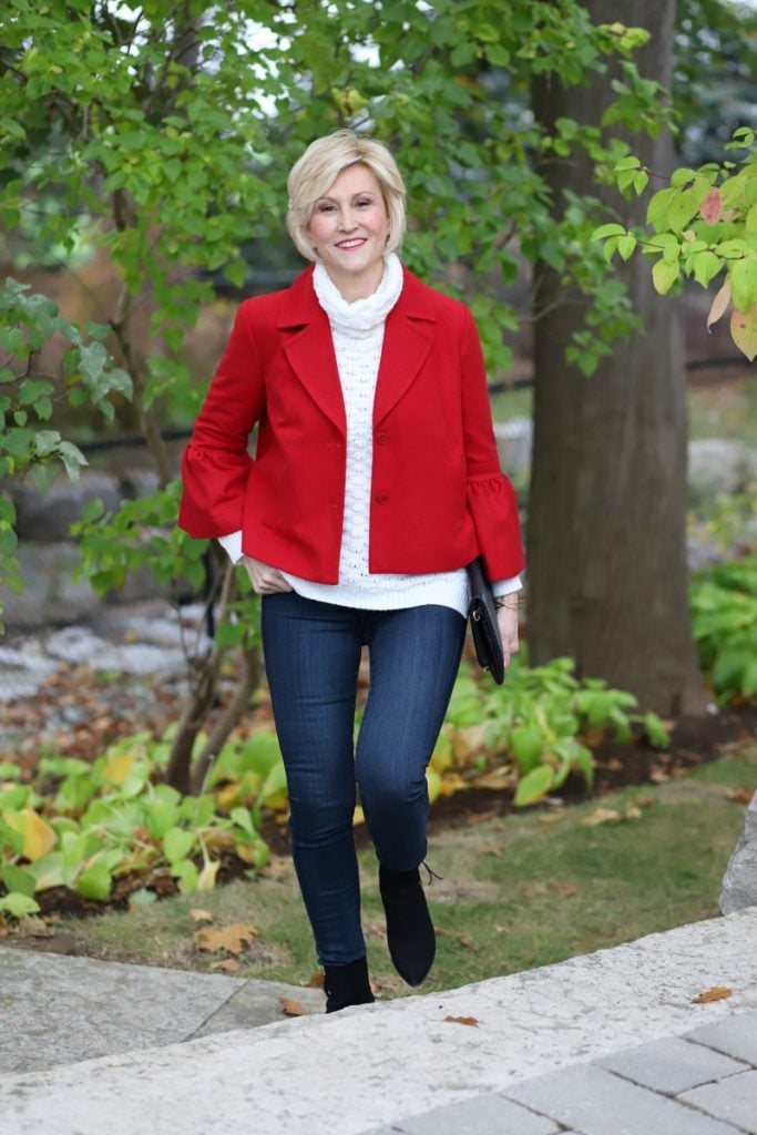 Red Swingback Jacket is Elegant with Jeans - Fabulous after 40