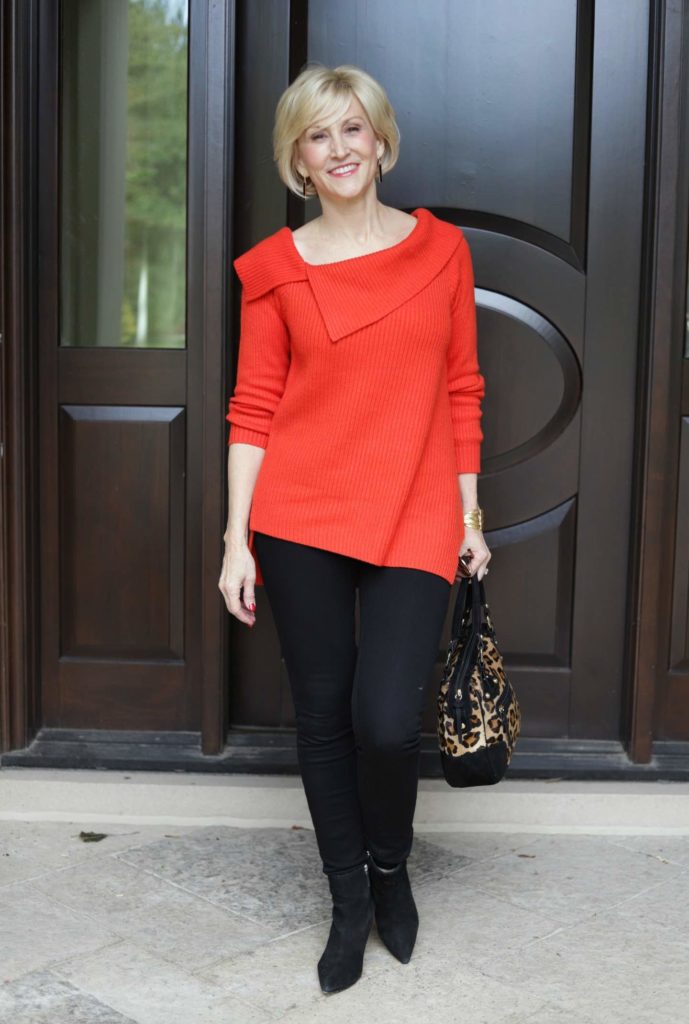How to Look Artsy in an Asymmetric Tunic Sweater - Fabulous after 40