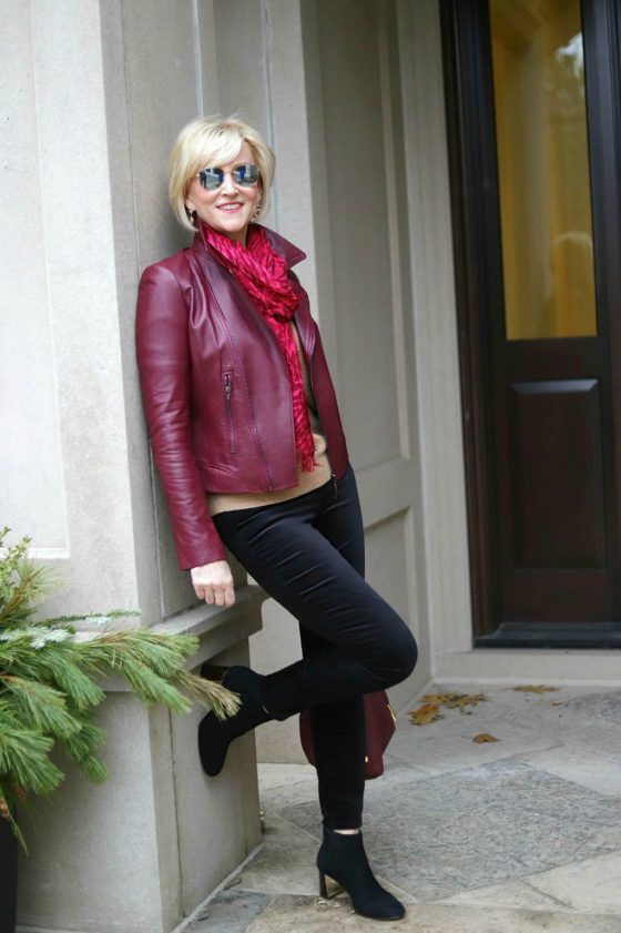 How to Style a Burgundy Leather Jacket | Fabulous After 40