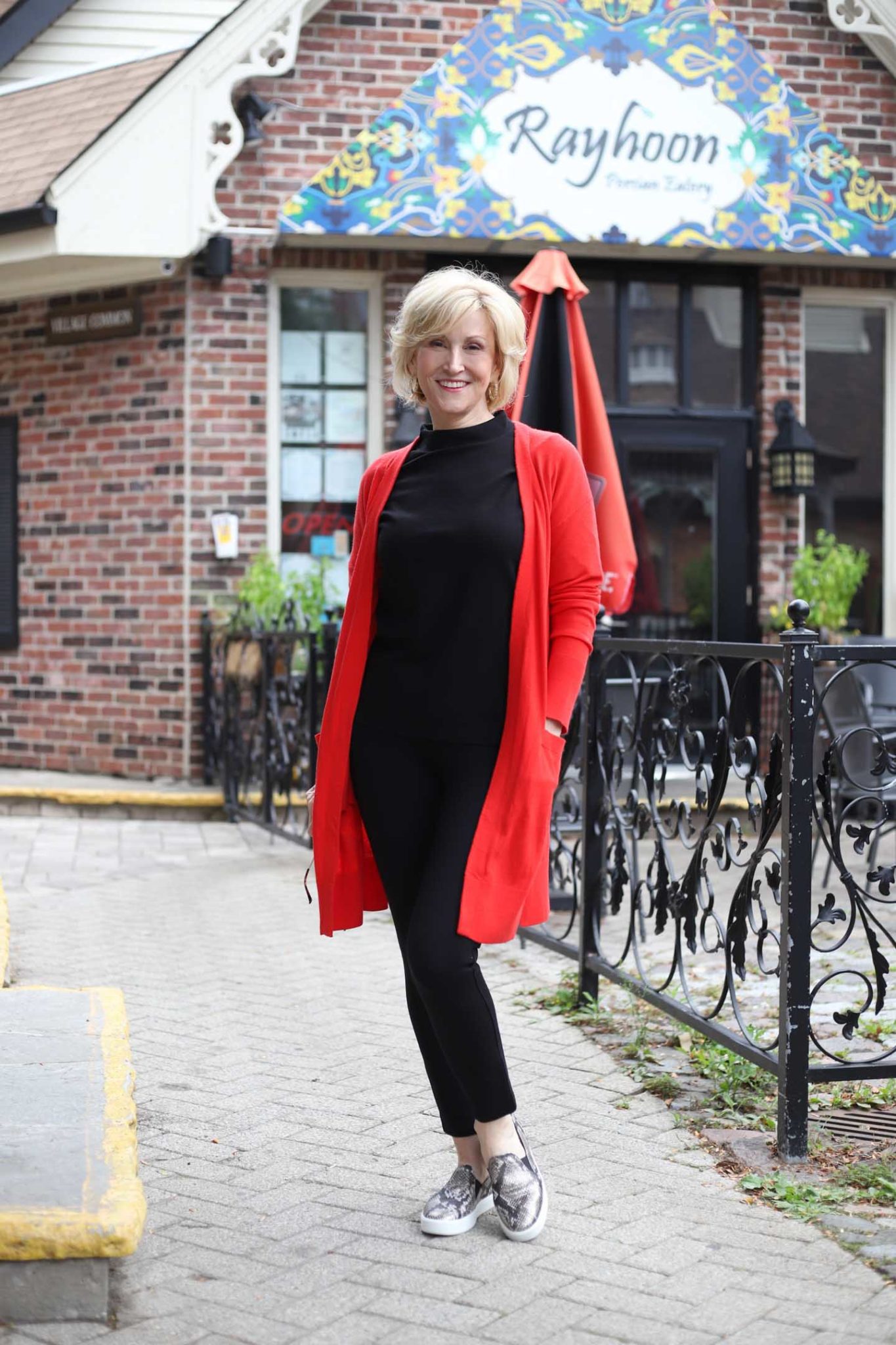 3 Ways to Wear a Long Red Cardigan This Fall - Fabulous after 40