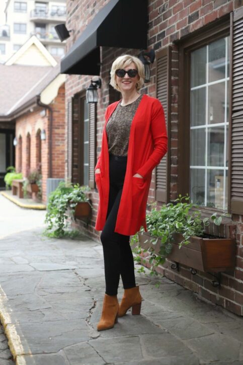 3 Ways to Wear a Long Red Cardigan This Fall - Fabulous after 40