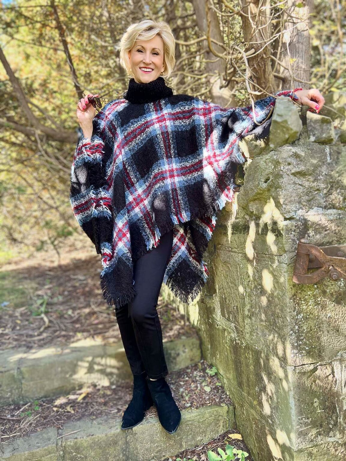 How to Style a Plaid Poncho for Fall - Fabulous after 40